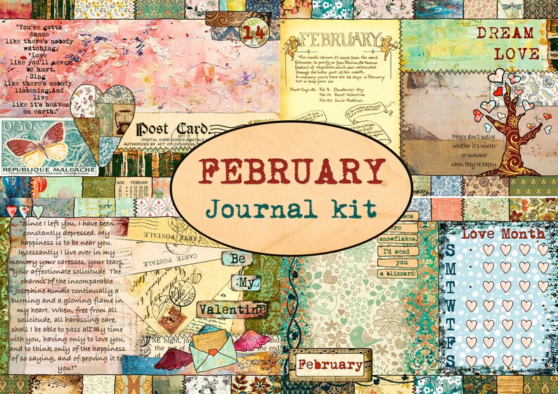 February Journal KIT / Junk Journal / Winter / Handmade / - Etsy