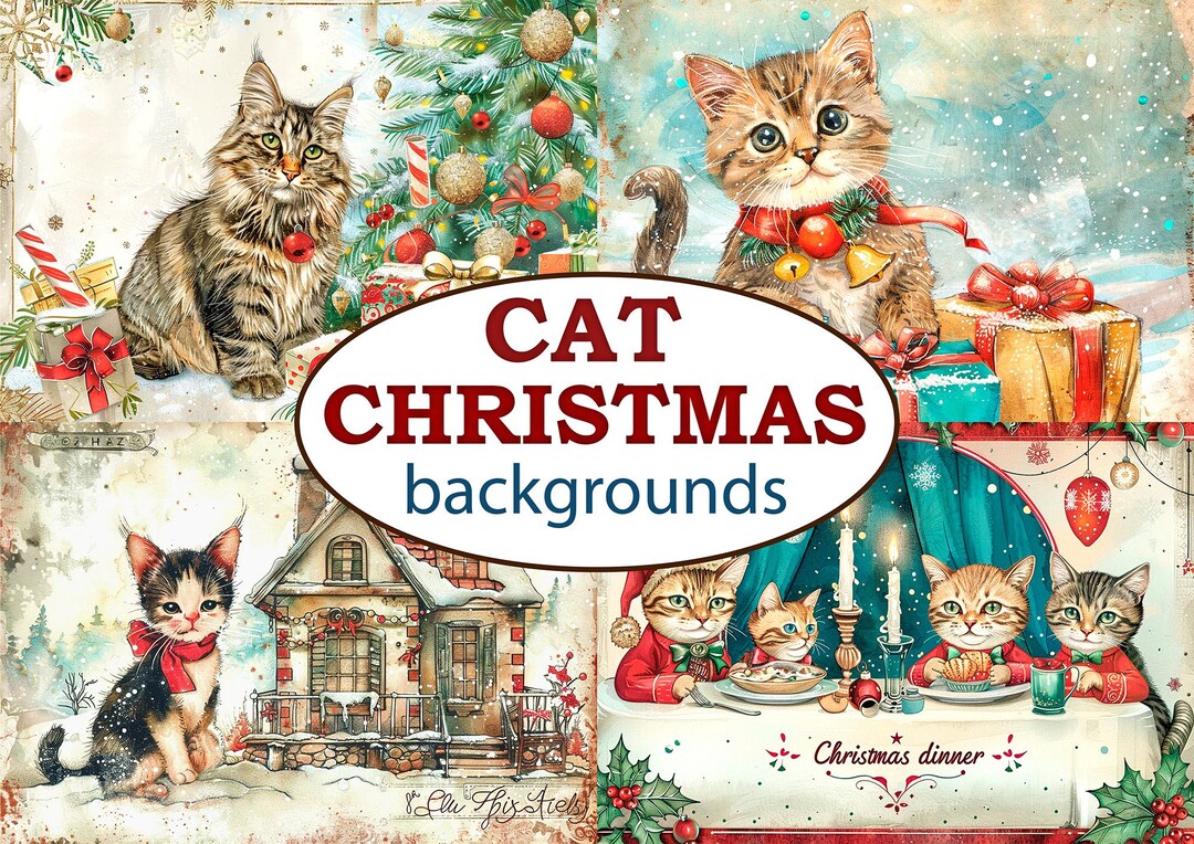 55 Printable Christmas CAT PAGES / Junk Journal / Winter Scrapbooking ...