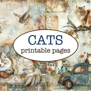 25 Printable CAT PAGES / Junk Journal / Animals Scrapbooking Paper ...