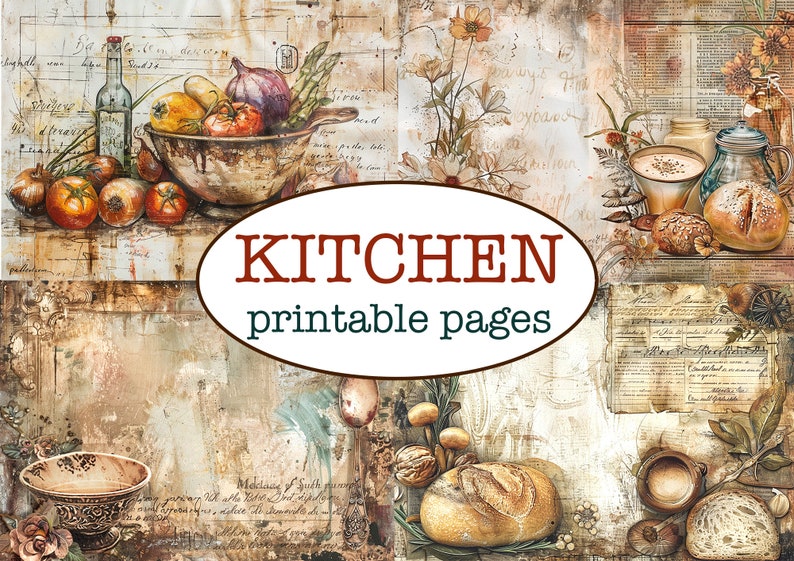 25 Printable KITCHEN PAGES / Cooking Junk Journal / Scrapbooking Paper ...