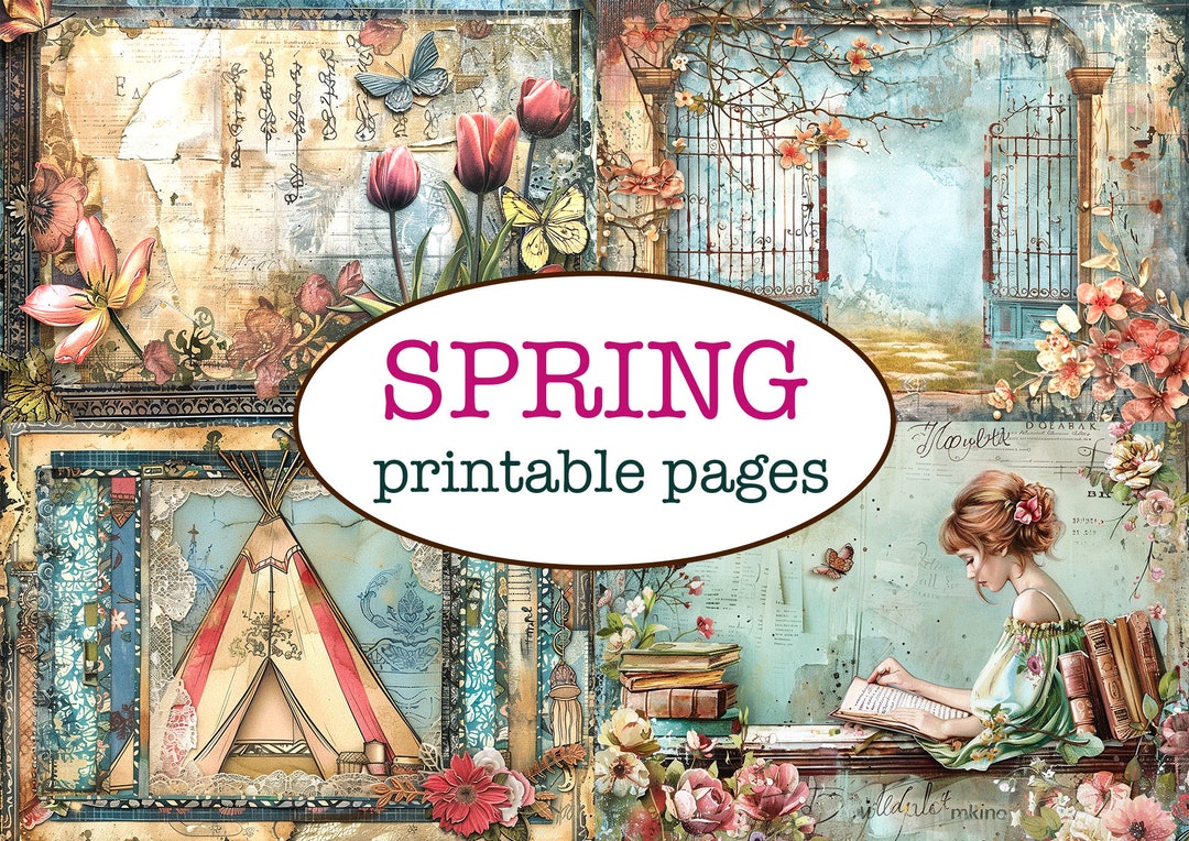25 Printable SPRING Themed PAGES / Printable Junk Journal / Vintage ...