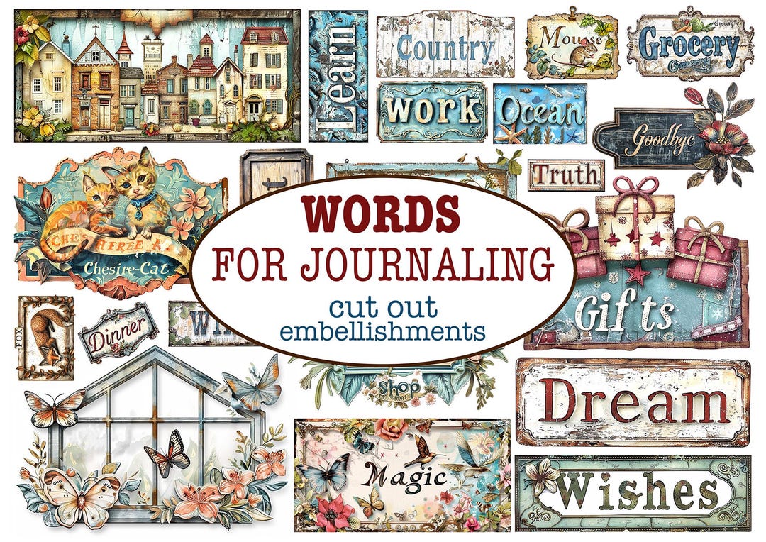 Journaling WORDS - Cut Out Embellishments (15 Pages) / Printable ...