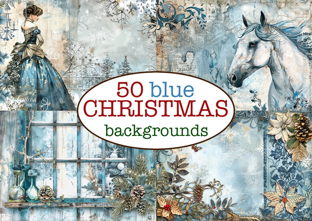 50 Printable BLUE CHRISTMAS PAGES / Printable Junk Journal / Vintage ...