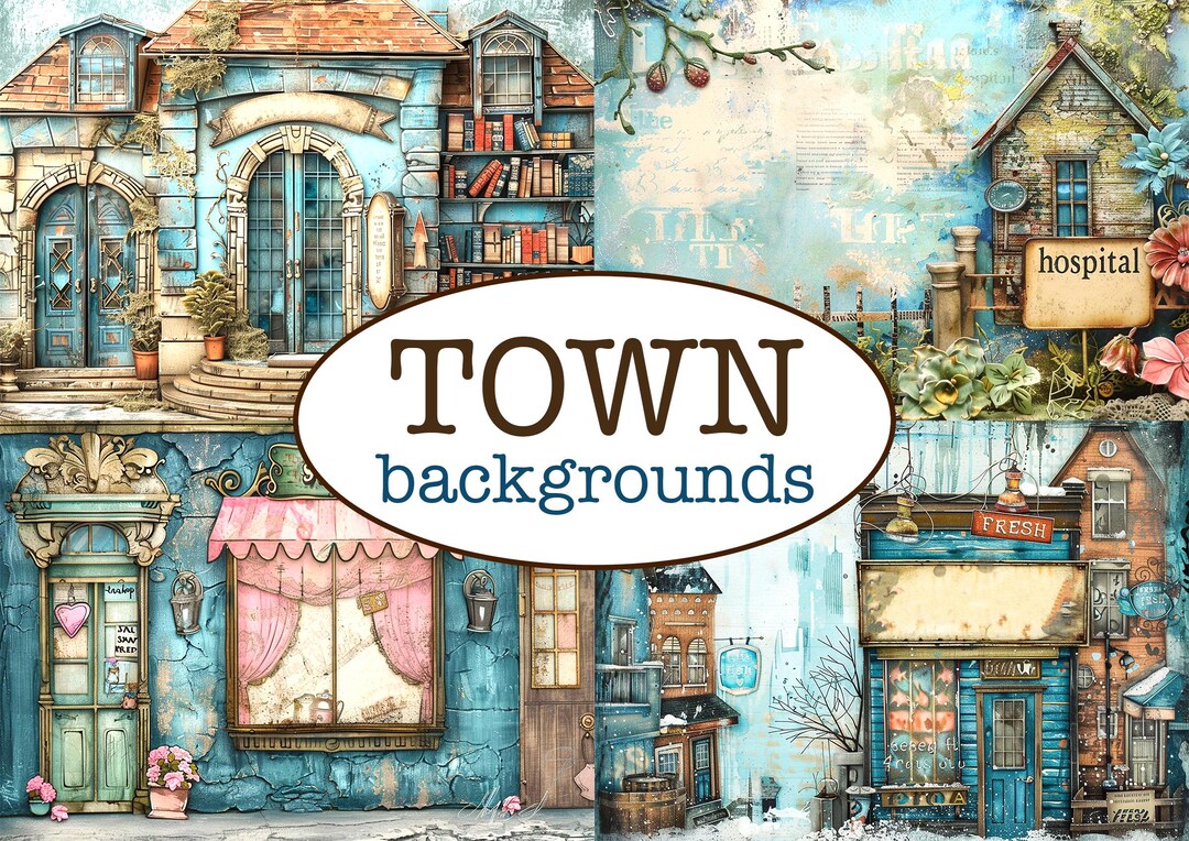 55 Printable TOWN BUILDINGS Themed Background Pages / Printable Junk ...