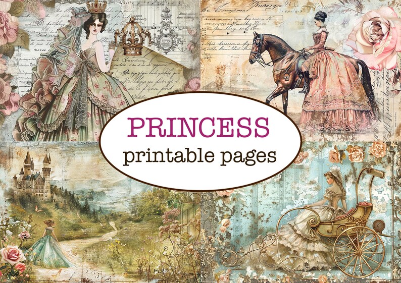 25 Printable PRINCESS Themed PAGES / Romantic Junk Journal ...