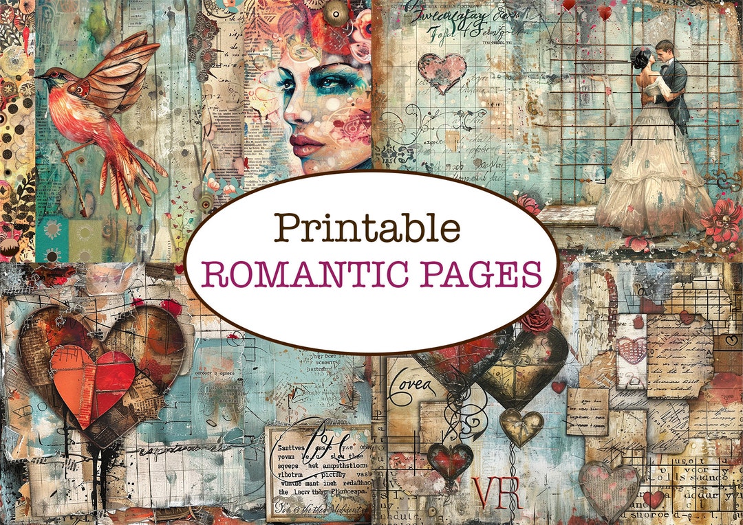 25 Printable ROMANTIC PAGES / Love Junk Journal / Scrapbooking Paper ...