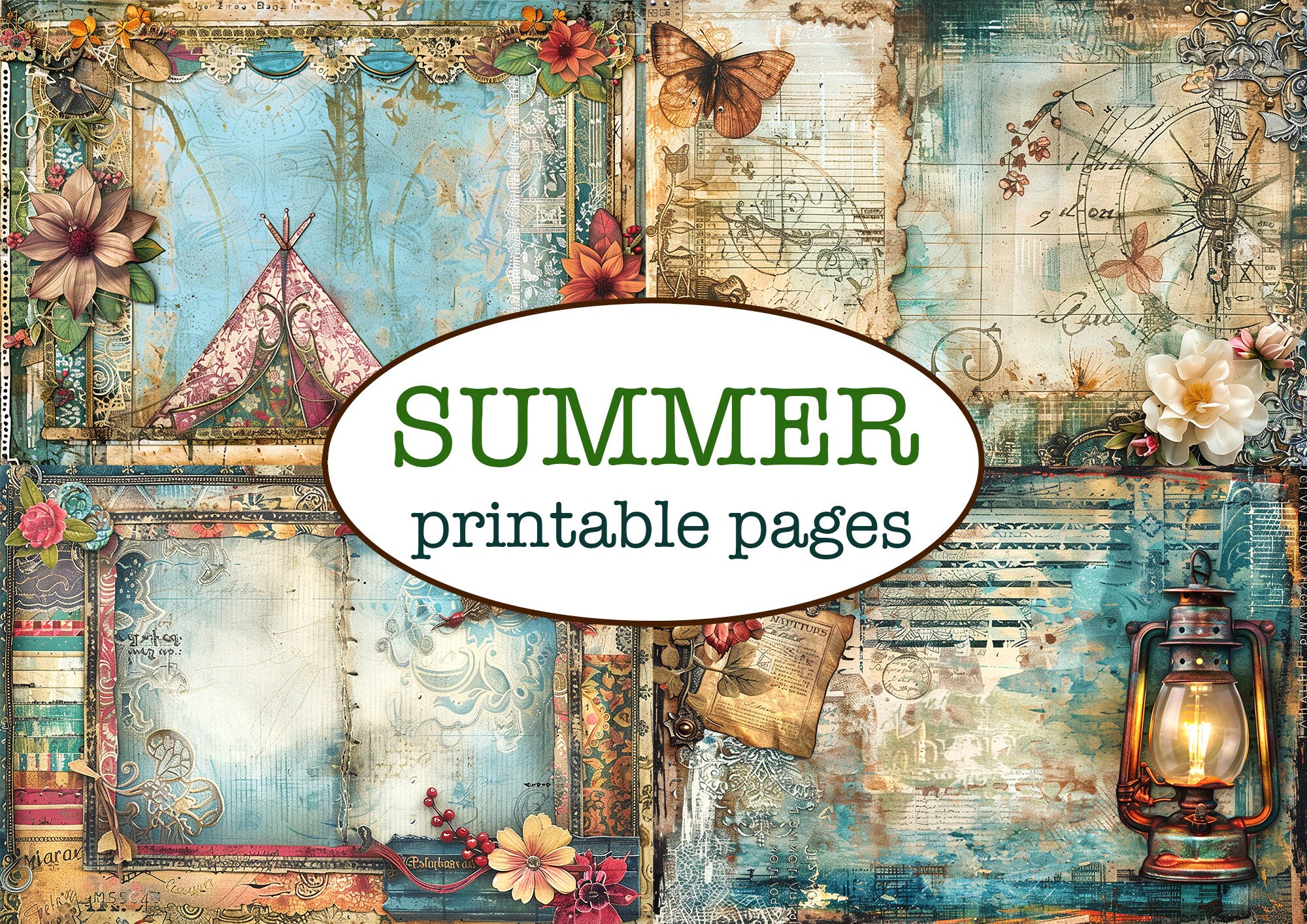 25 Printable SUMMER Themed PAGES / Printable Junk Journal / Vintage ...