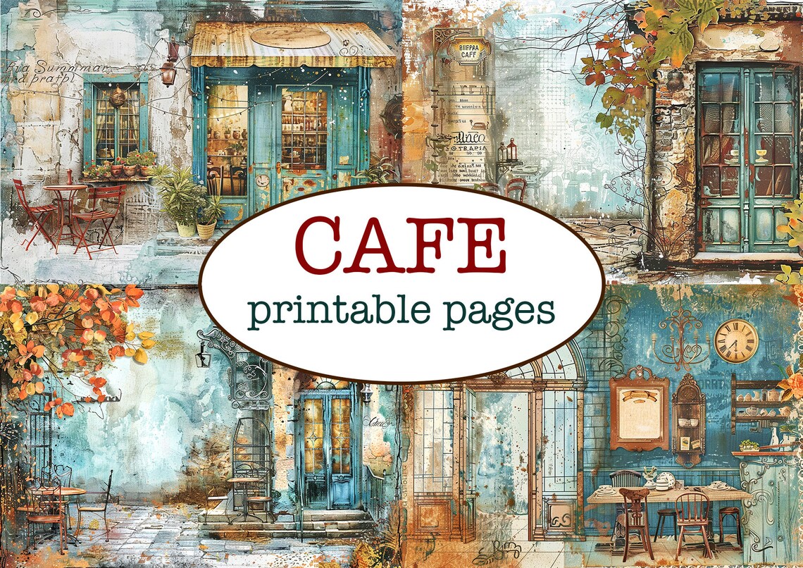 25 Printable CAFE Themed PAGES / Printable Junk Journal / Vintage ...