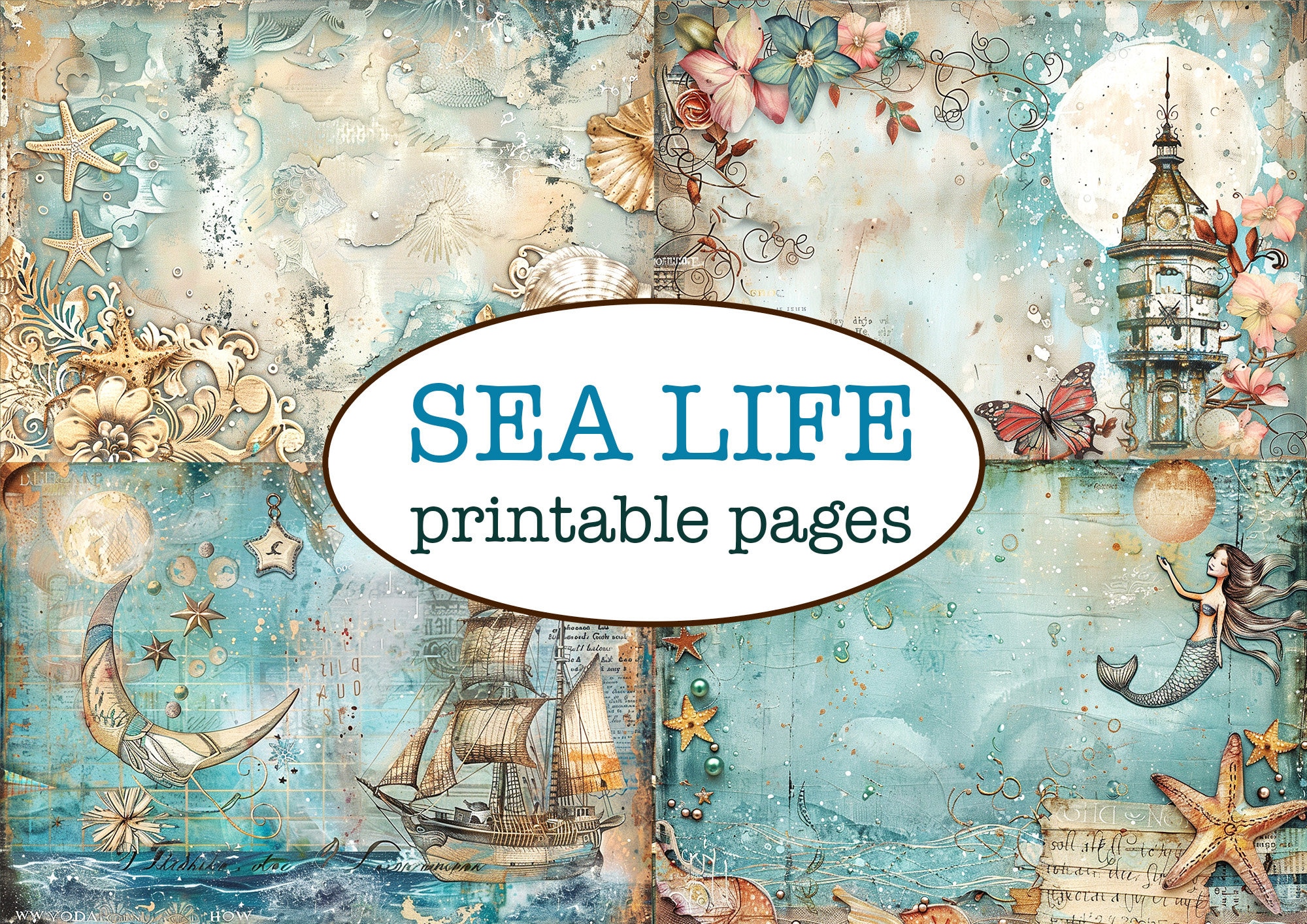 25 Printable SEA Themed PAGES / Printable Junk Journal / Vintage ...