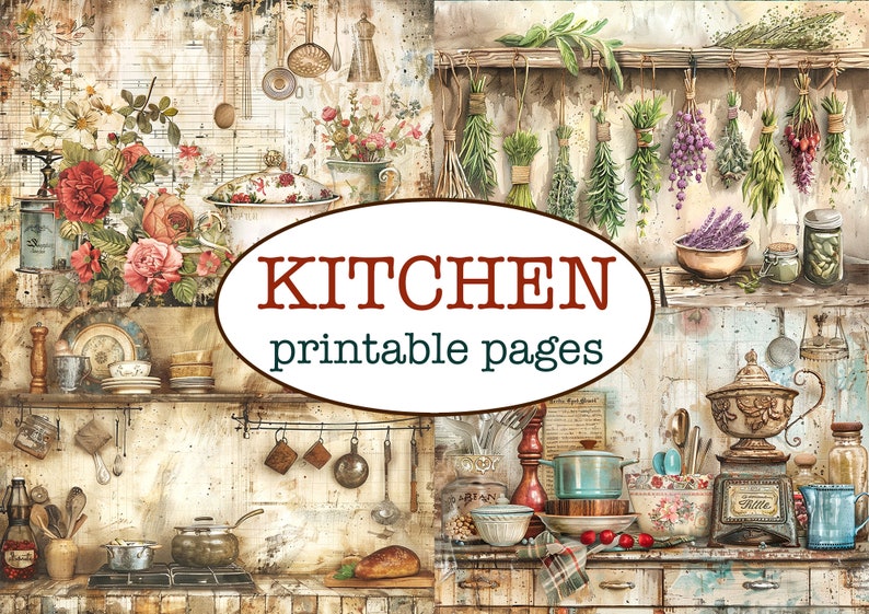 25 Printable KITCHEN PAGES / Cooking Junk Journal / Scrapbooking Paper ...