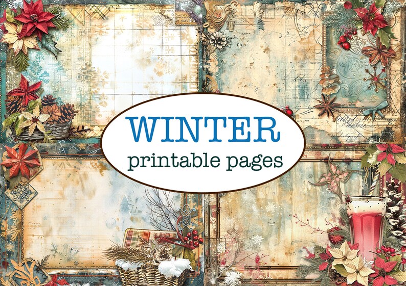 25 Printable WINTER Themed PAGES / Printable Junk Journal / Vintage ...