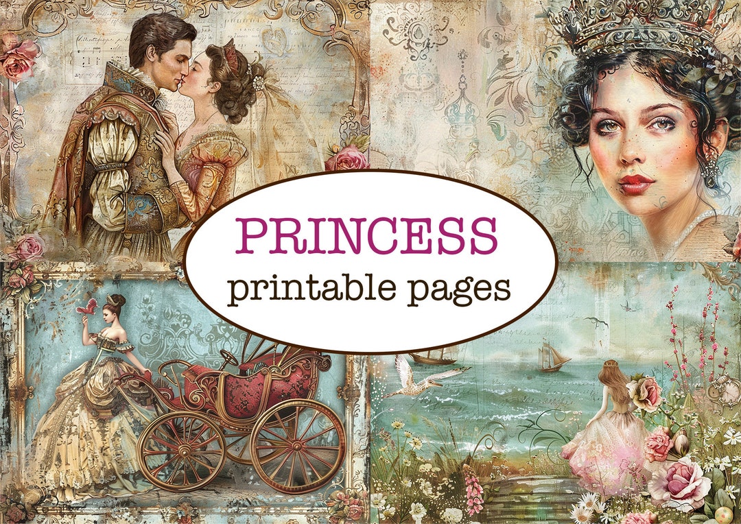 25 Printable PRINCESS Themed PAGES / Romantic Junk Journal ...