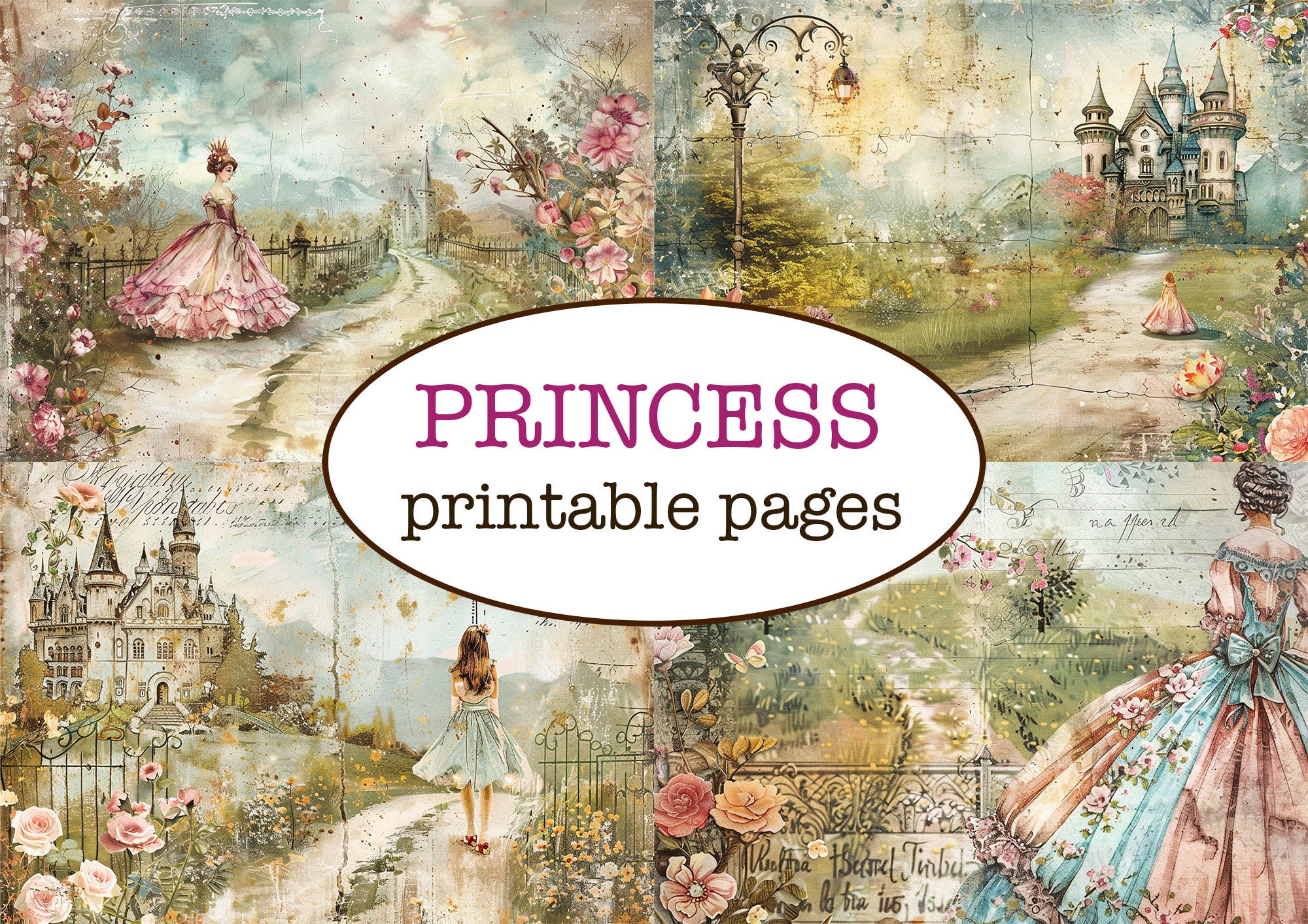 25 Printable PRINCESS Themed PAGES / Romantic Junk Journal ...