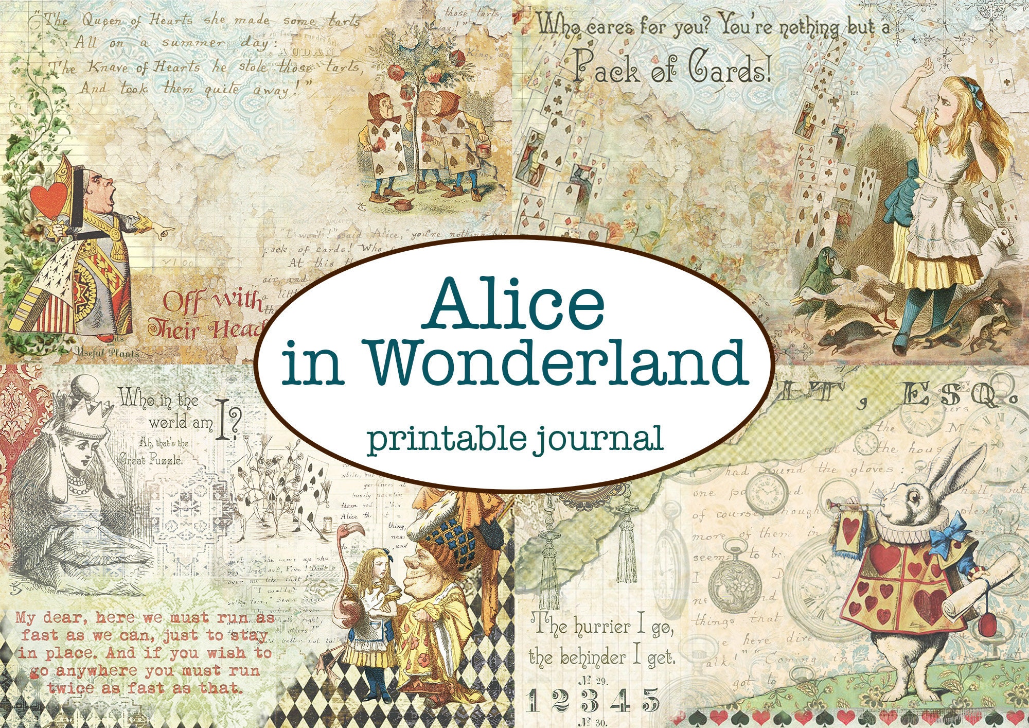ALICE in WONDERLAND Journaling Kit (43 Pages) / Printable Paper, Tags ...