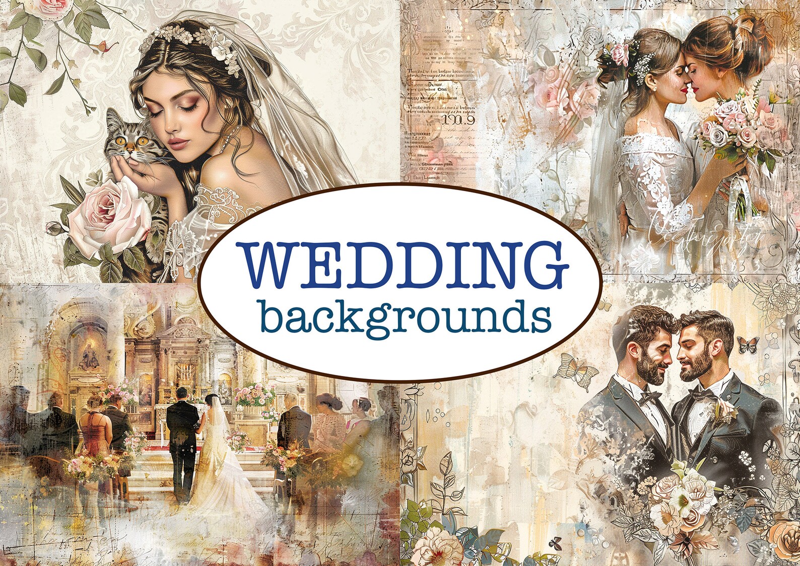 25 Printable WEDDING Printable Backgrounds / Love Junk Journal ...