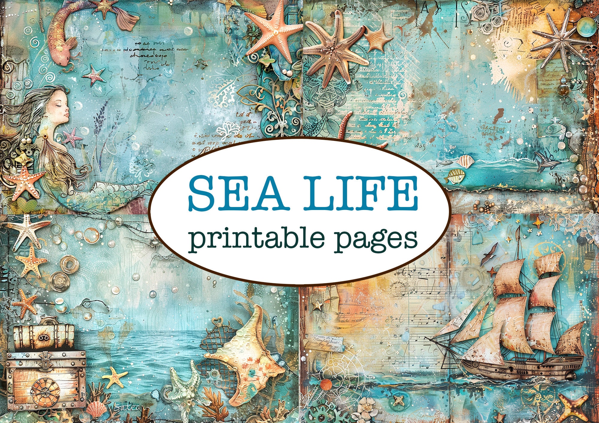 25 Printable SEA Themed PAGES / Printable Junk Journal / Vintage ...