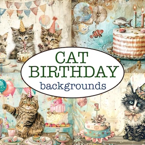 25 Printable BIRTHDAY CAT PAGES / Junk Journal / Animals Scrapbooking ...