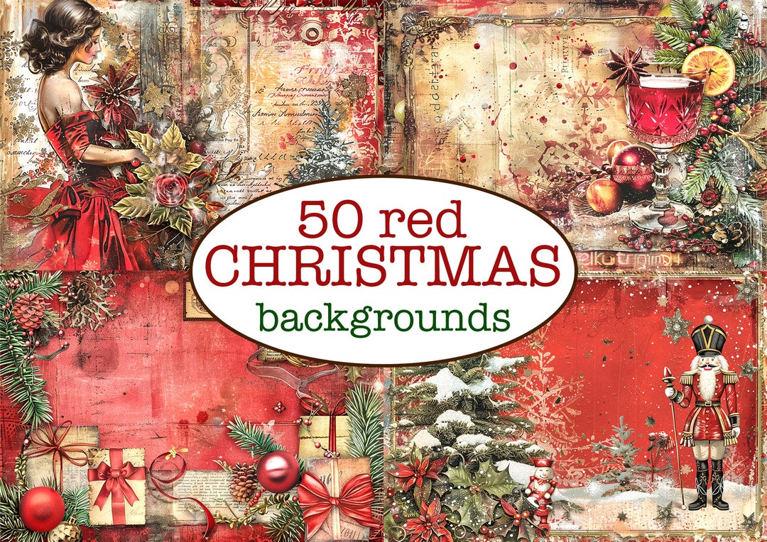 50 Printable RED CHRISTMAS PAGES / Printable Junk Journal / Vintage ...