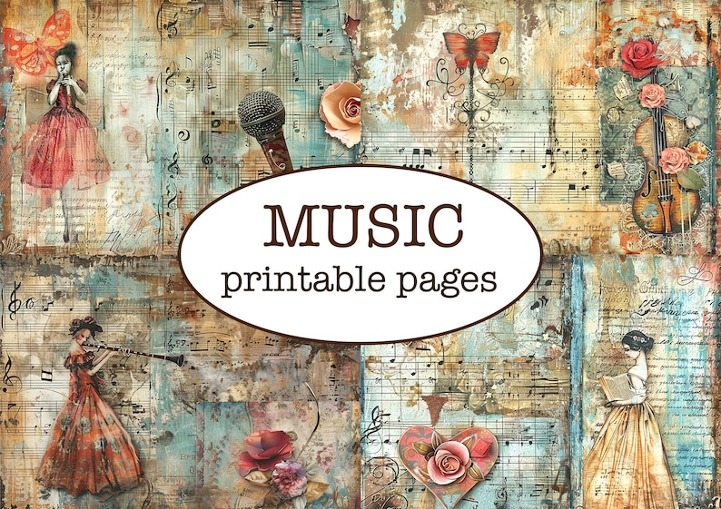 25 Printable MUSIC PAGES / Junk Journal / Scrapbooking Paper / Collaged ...