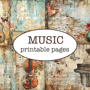 25 Printable MUSIC PAGES / Junk Journal / Scrapbooking Paper / Collaged ...