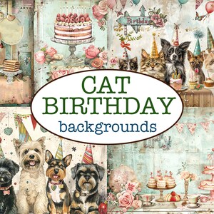 25 Printable BIRTHDAY CAT PAGES / Junk Journal / Animals Scrapbooking ...