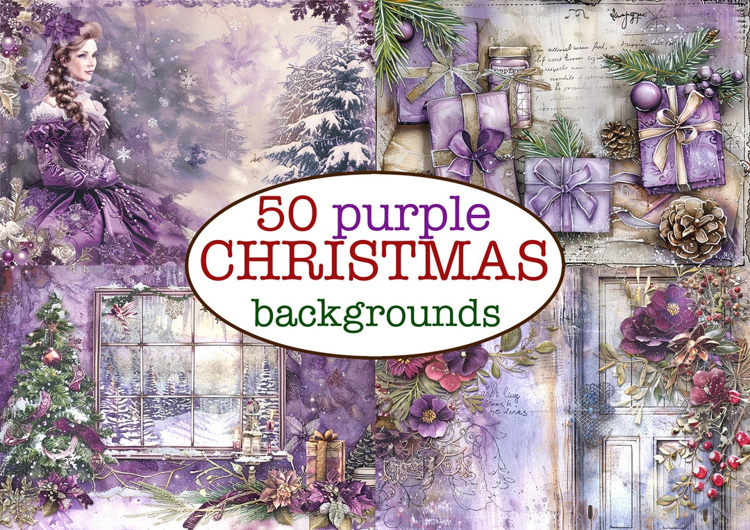 50 Printable PURPLE CHRISTMAS PAGES / Printable Junk Journal / Vintage ...