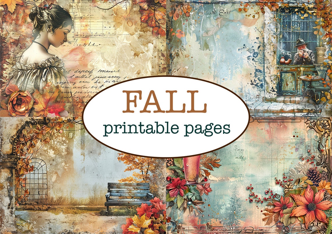 25 Printable FALL Themed PAGES / Printable Junk Journal / Vintage ...