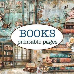 25 Printable BOOK PAGES / Reading Themed Junk Journal / Scrapbooking ...