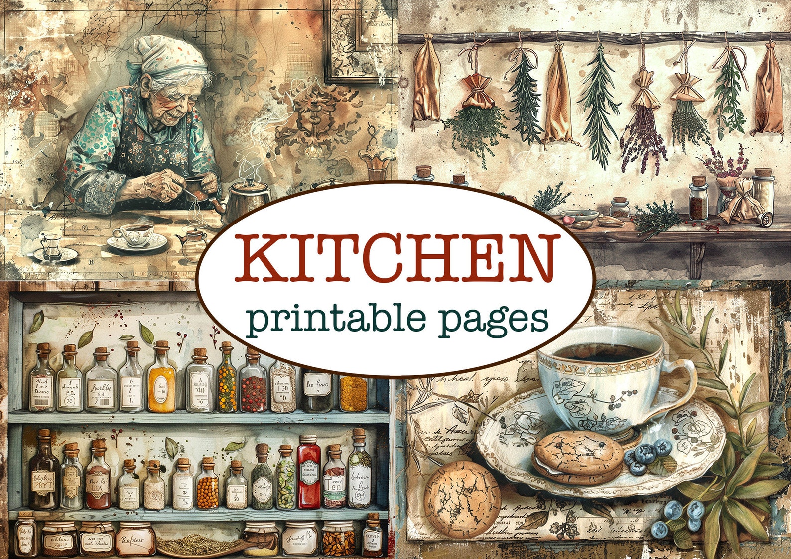 25 Printable KITCHEN PAGES / Cooking Junk Journal / Scrapbooking Paper ...