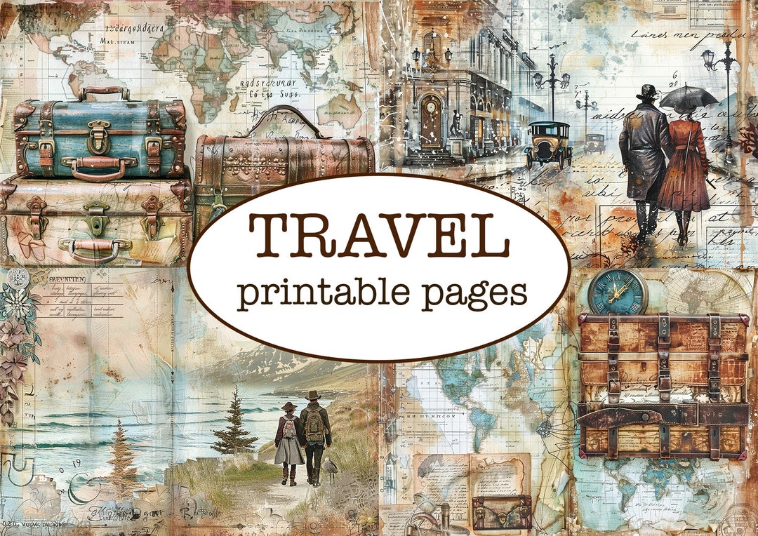 25 Printable TRAVEL PAGES / Junk Journal / Scrapbooking Paper ...