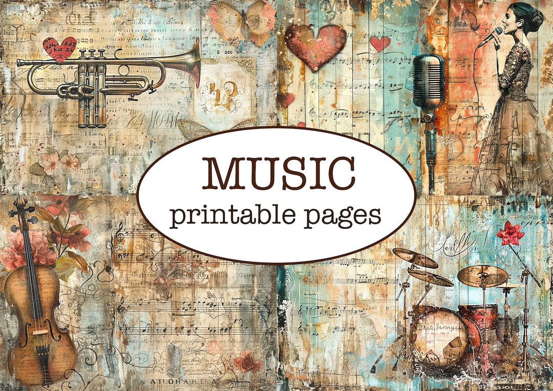 25 Printable MUSIC PAGES / Junk Journal / Scrapbooking Paper / Collaged ...