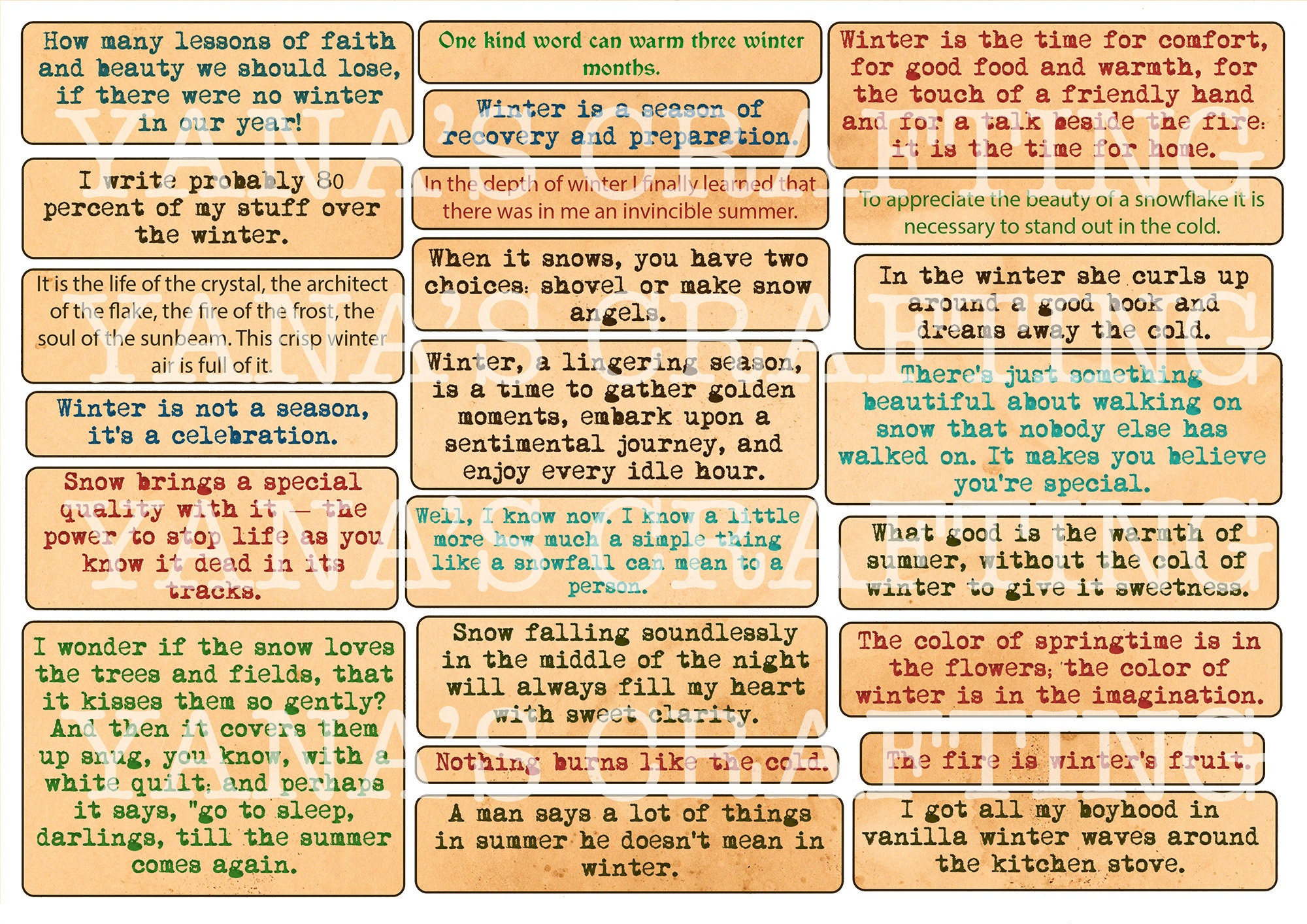 Winter Quotes and Phrases / Printable Vintage Ephemera / Journal ...
