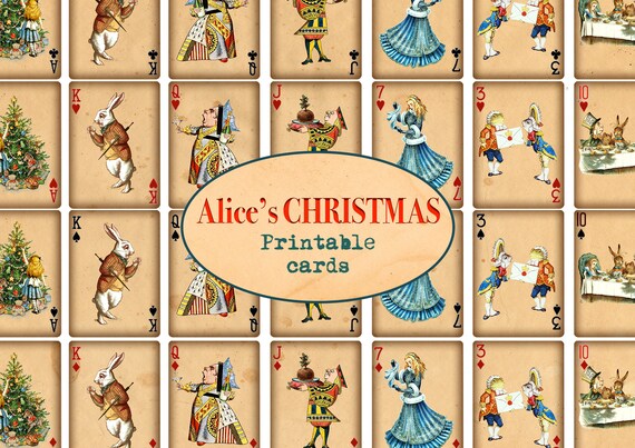 Printable Mini Cards Alice's Christmas in Wonderland / | Etsy