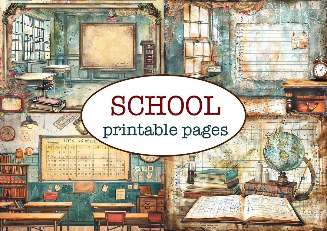 25 Printable SCHOOL Themed PAGES / Printable Junk Journal / Vintage ...