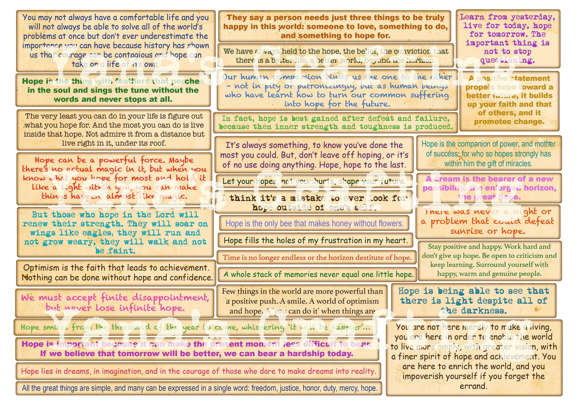 HOPE Quotes / Printable Quotes, Phrases / Cut Out Sentiments ...