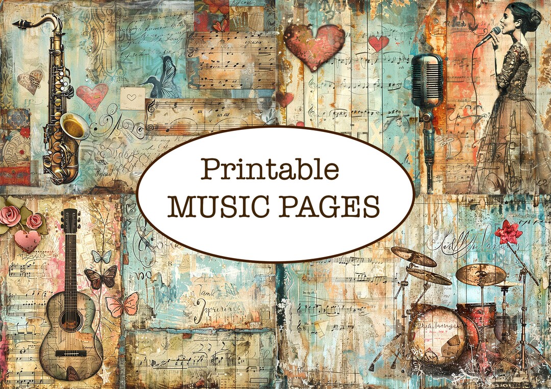 25 Printable MUSIC PAGES / Junk Journal / Scrapbooking Paper / Collaged ...