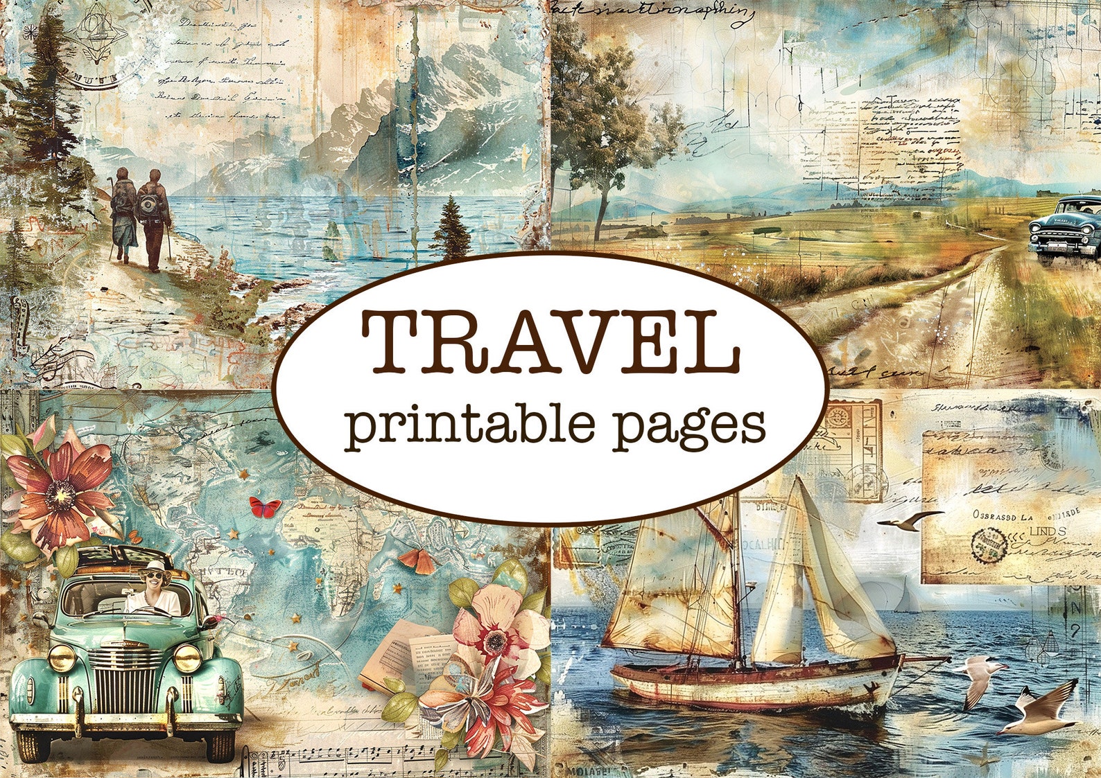 25 Printable TRAVEL PAGES / Junk Journal / Scrapbooking Paper ...