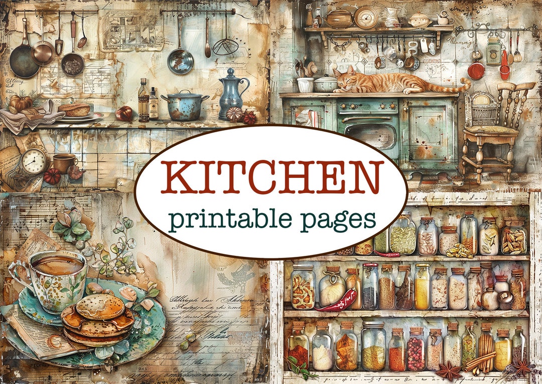 25 Printable KITCHEN PAGES / Cooking Junk Journal / Scrapbooking Paper ...