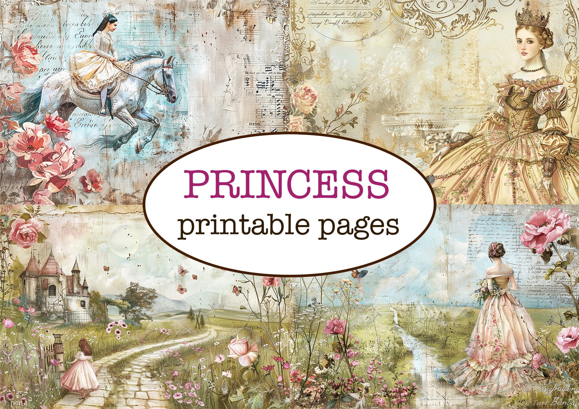25 Printable PRINCESS Themed PAGES / Romantic Junk Journal ...