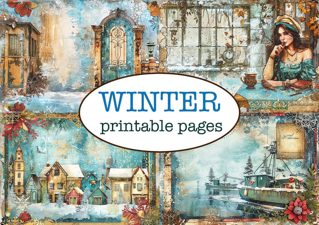 25 Printable WINTER Themed PAGES / Printable Junk Journal / Vintage ...