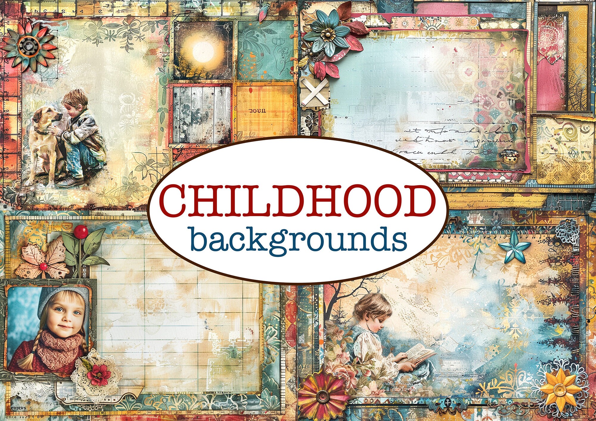 25 Printable CHILDHOOD Themed PAGES / Printable Junk Journal / Child ...