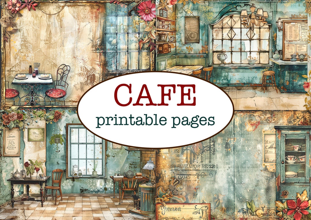 25 Printable CAFE Themed PAGES / Printable Junk Journal / Vintage ...