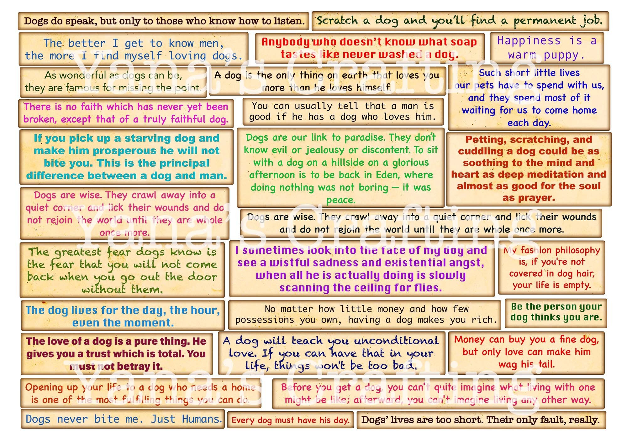DOGS Printable Quotes / Cut Out Ephemera / Sentiments Printable / Junk ...