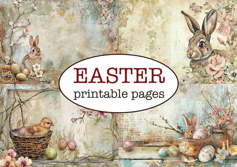 25 Printable EASTER PAGES / Junk Journal / Scrapbooking Paper ...
