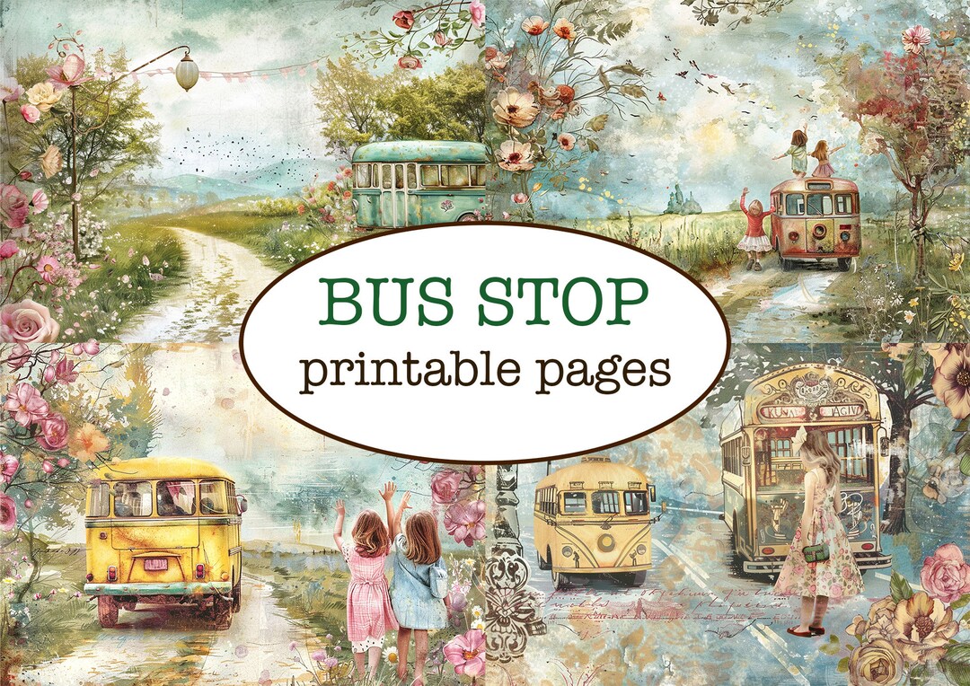 25 Printable BUS STOP Themed PAGES / Travel Junk Journal / Scrapbooking ...