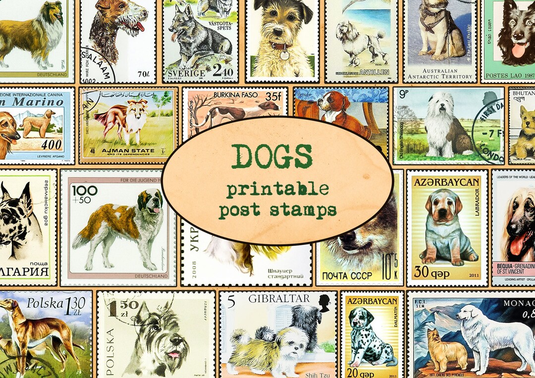 DOGS Post Stamps / Dog Ephemera / Printable Ephemera / Pets / - Etsy