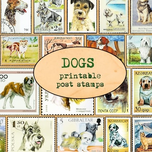 DOGS Post Stamps / Dog Ephemera / Printable Ephemera / Pets / - Etsy
