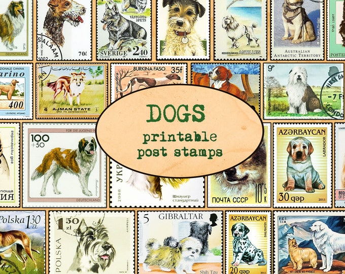 DOGS Post Stamps / Dog Ephemera / Printable Ephemera / Pets / - Etsy