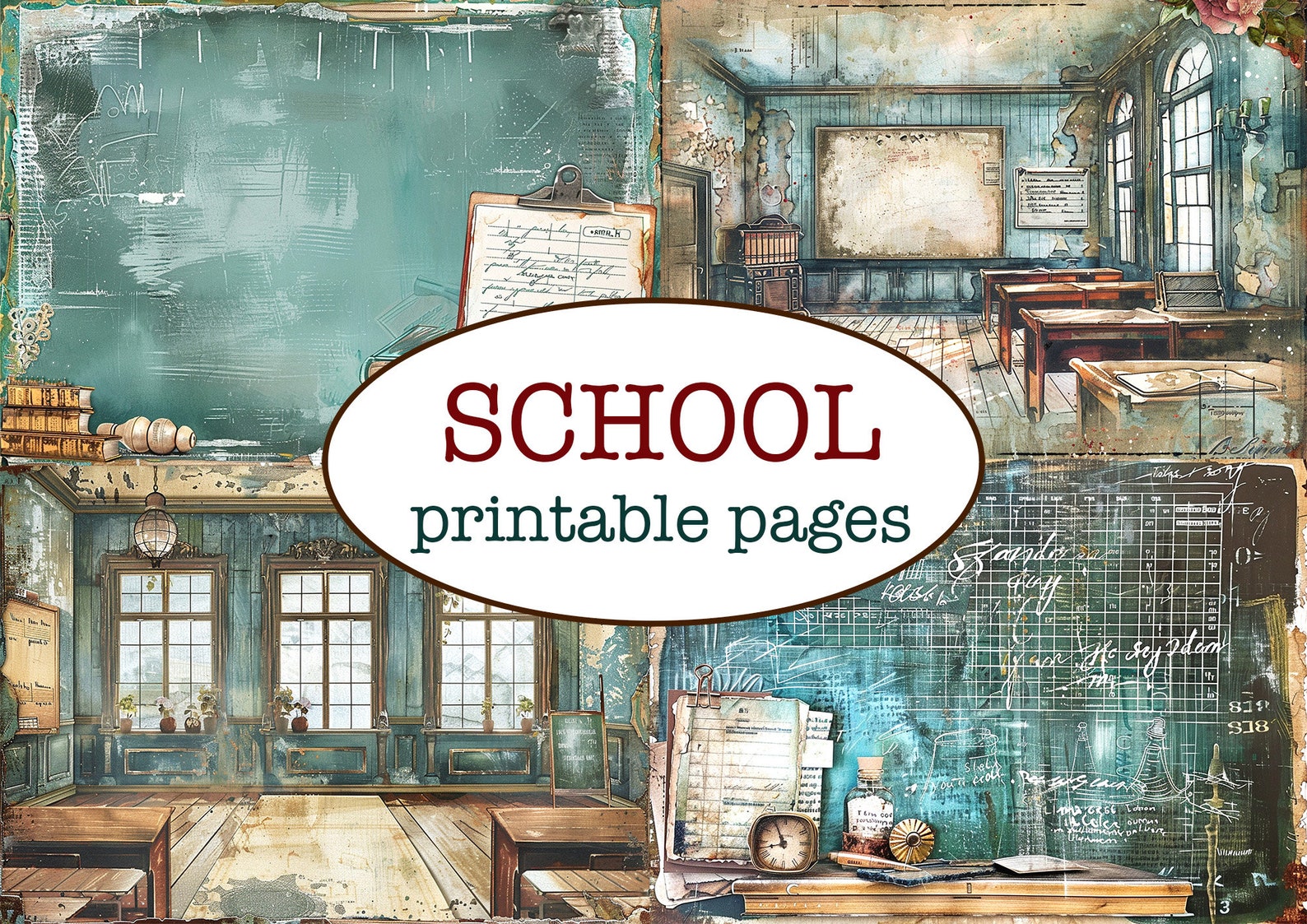 25 Printable SCHOOL Themed PAGES / Printable Junk Journal / Vintage ...