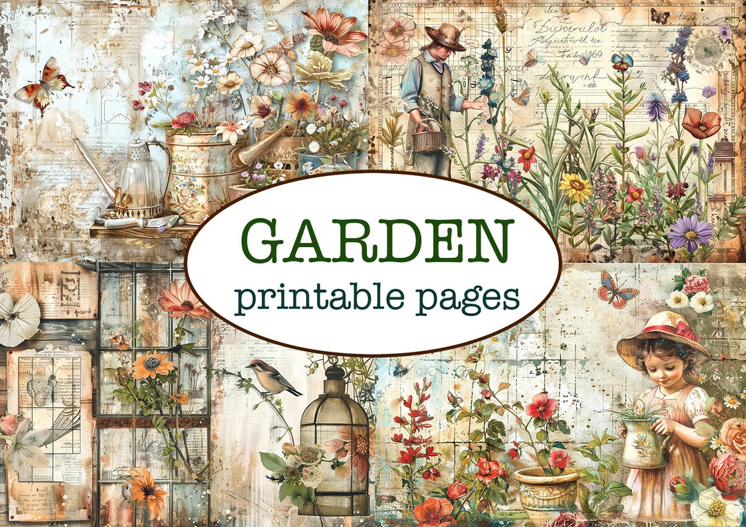 25 Printable GARDEN PAGES / Junk Journal / Scrapbooking Paper ...